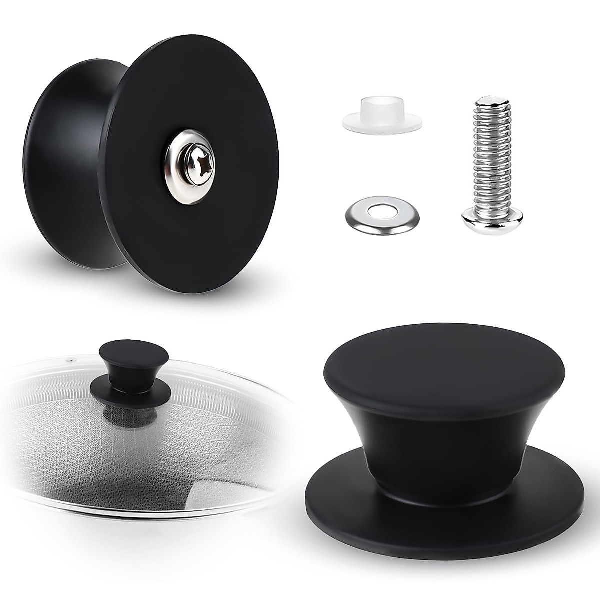 Molain 2pcs Universal Silicone Pot Lid Replacement Knob, Heat Resistant Pan Lid Holding Handles Black Non-Slip Pan Lid Knob for Slow Cookers Skillets Kitchen Cookware Lids Covers Dishwasher Safe