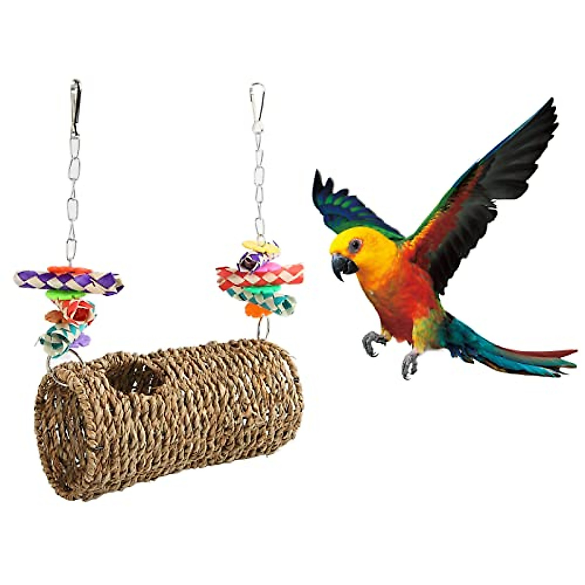 Parrot Grass Woven Tunnel Bird Chewing Relaxing Swing Bird Woven House Toy with Hole Birdcage Accessories for Cockatiel Budgie Hamster