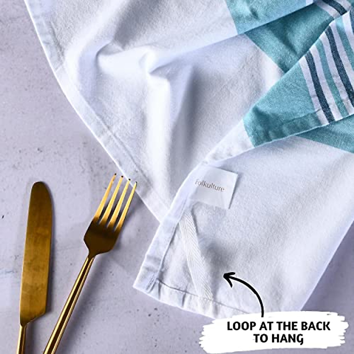 Folkulture 100% Cotton Kitchen Towels with Hanging loop, Dish Towels for Kitchen Décor, Kitchen Hand Towels or Absorbent Kitchen Towels, Farmhouse Kitchen Towels, 20 x 28 inches, Set of 4, (Aqua Blue)