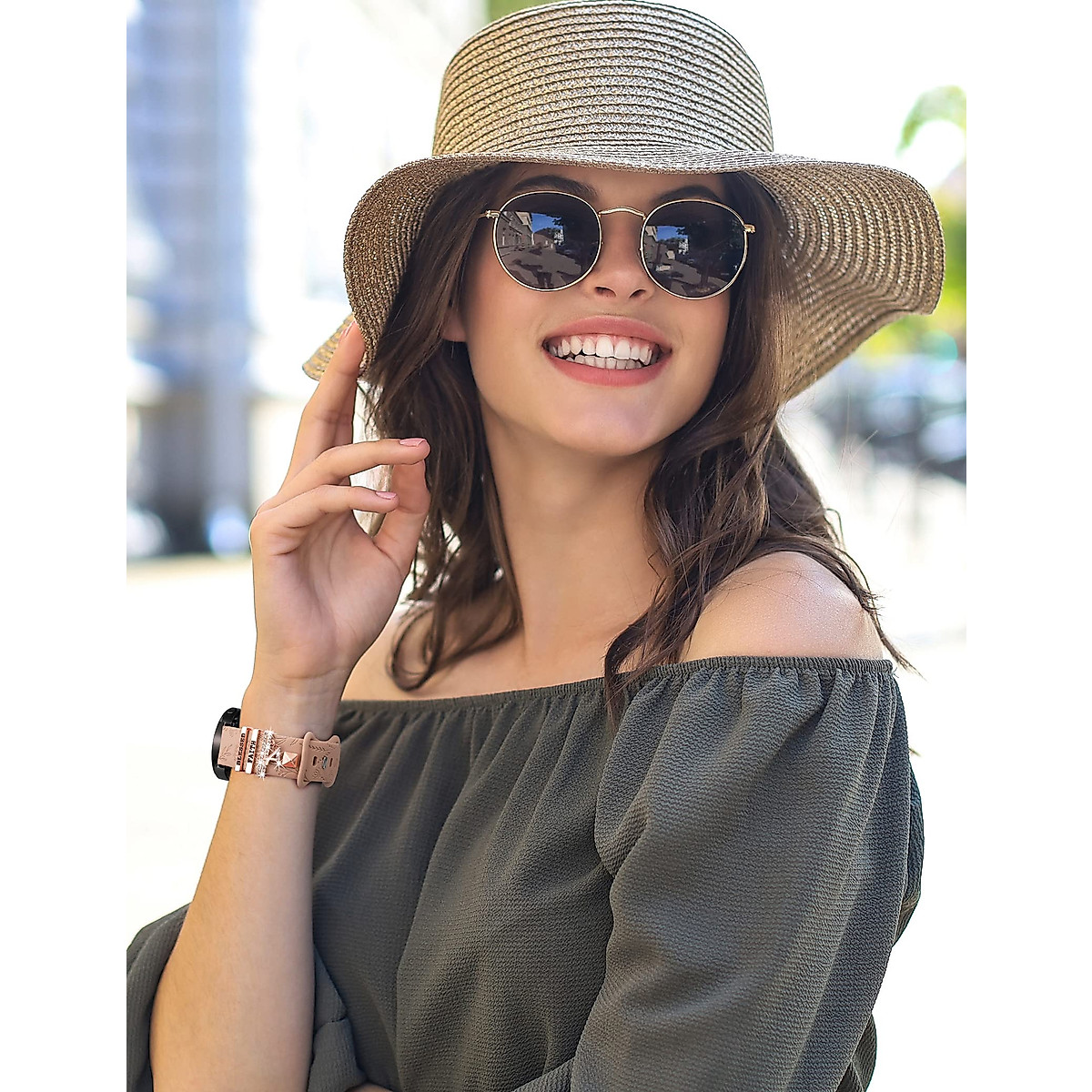 W-RARA Glamorous Decorative Ring Loops Watch Band, Compatible with Samsung Galaxy Watch 5 & 4, Stainless Steel, 20mm Lug Width, 42mm-46mm Case Size