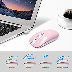 Pink Wireless Keyboard and Mouse Combo, cimetech Compact Full Size Pink Wireless Keyboard and Mouse Set 2.4G Ultra-Thin Sleek Design for Windows, Computer, Desktop, PC, Notebook, Laptop-(Pink)