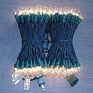 JinBest 200 Clear Bulb Green Wire Christmas Lights, UL Certified and Commercial Mini Light Set, Pack of 2 Sets 100 Light, for Indoor Outdoor Party, Garden, Patio.
