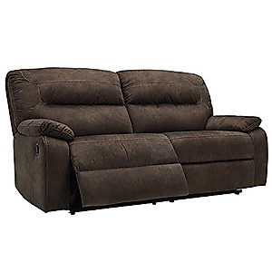 Signature Design by Ashley Bolzano Faux Leather Double Seat Manual Reclining Sofa, Brown