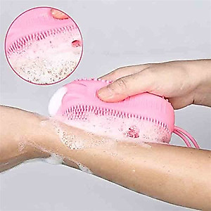 INGVY Dry Brushing Body Brush Non-Toxic Brushes Silicone Body Bath Brush Scrubber Shower Body Shower Brush Baby Showers Washing Massage BrushSoft Exfoliating (Color : Pink)