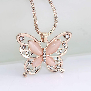Lutos Charm Iced Out Butterfly Crystal Pendant Long Chain Necklace Hollow Statement Jewelry for Women and Girls Gift Gold