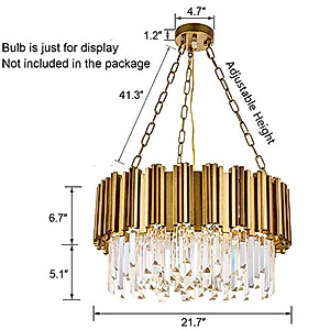 A1A9 Modern Round Crystal Chandelier Lights Luxury Pendant Ceiling Light Contemporary Raindrop Chandeliers Lighting Fixture for Dining Living Room Kitchen Island Bedroom Foyer Hallway (Antique Gold)