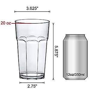 Amazing Abby - Affinity - 20-Ounce Plastic Tumblers (Set of 6), Plastic Drinking Glasses, All-Clear High-Balls, Reusable Plastic Cups, Stackable, BPA-Free, Shatter-Proof, Dishwasher-Safe