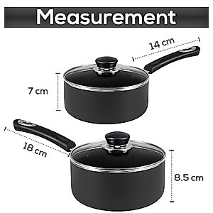 Utopia Kitchen 1 Quart & 2 Quart Nonstick Saucepans with Glass Lids & along with 8” 9” & 11” Nonstick Frying Pan - Induction Bottom - Multipurpose Use for Home Kitchen or Restaurant - Grey-Black