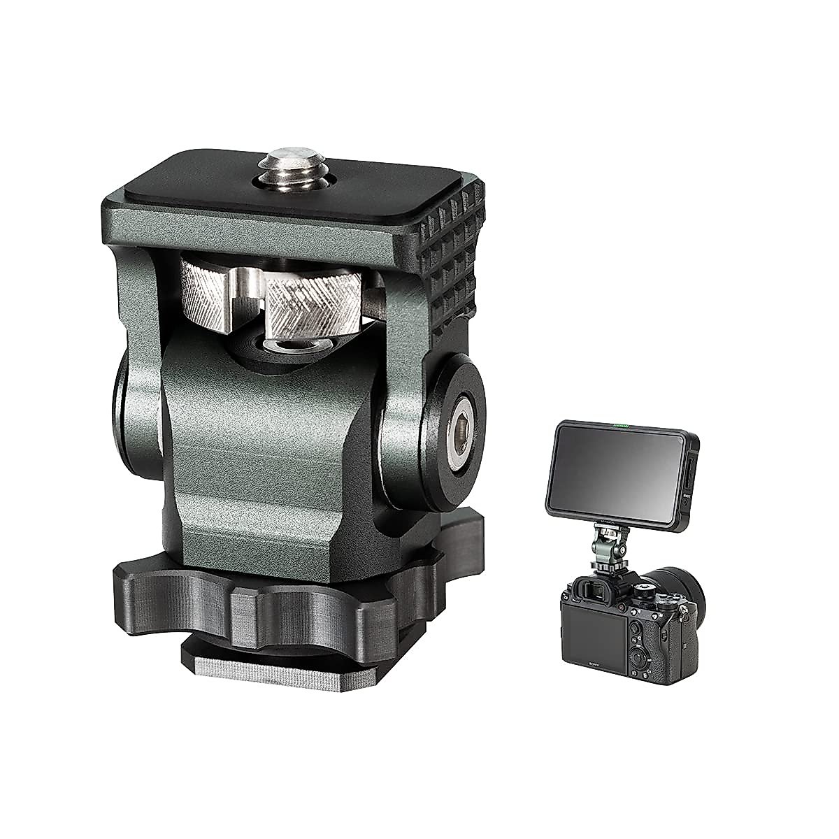 Field Monitor Holder Mount with Cold Shoe 1/4 Screw for 5 inch and 7 inch Monitor, LCD Field Monitor, LED Lights, Flash, Microphone, Gopro, Action Cam，Swivel and Tilt…