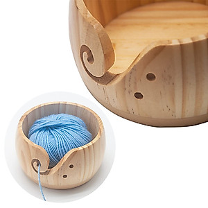 LAMXD Wooden Yarn Bowl with 12 pcs Bamboo Handle Crochet Hook,Wool Storage Handmade Crochet Kit Organizer,Skein Storage Bowl - Knitting & Crochet Yarn Storage Bowls & Accessories(Buff)
