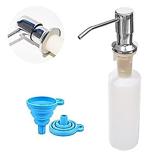 Soap Dispenser for Kitchen Sink (Chrome),Built in Design Sink Soap Dispenser, Refill from The Top, Stainless Steel Kitchen Soap Pump with 10 fl.oz Bottle (300ml)