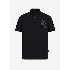 A | X ARMANI EXCHANGE Men's Regular Fit Cotton Jersey Eagle Logo Polo, Black, XXL