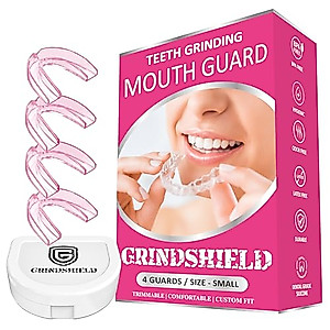 Small Mouth Guard for Women – Custom Fit, Non-Bulky, Moldable – (4) Teeth Grinding Guards & Case – Comfortable Mouthguard, Mouth Guard for Teeth Clenching