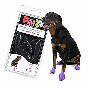 PawZ Dog Boots - Rubber Dog Booties - Waterproof Snow Boots for Dogs - Paw Protection for Dogs - 12 Dog Shoes per Pack (Black, Large)