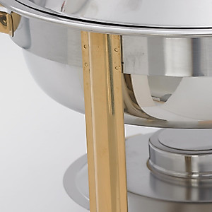 Winco Winware 4 Quart Round Stainless Steel Gold Accented Chafer