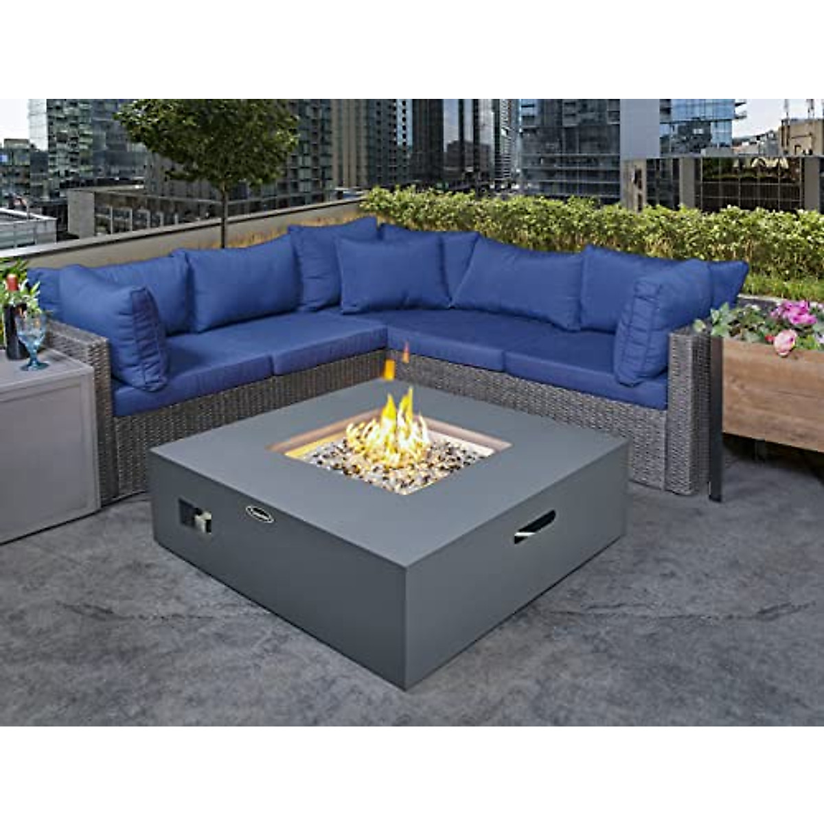 Paramount FP-419 Square Aluminum Concrete Look Firepit Table with Convertible Burner, Grey