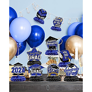 VICHTOP 2024 Graduation Party Decorations - Class of 2024 Blue Theme Decorations with Congrats Grad Table Centerpiece - Stunning Blue Graduation Decor for a Memorable Celebration