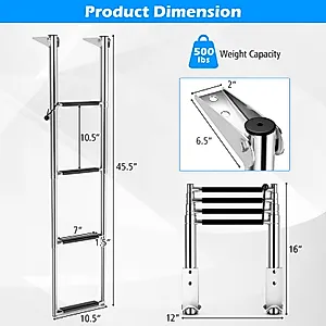 Goplus 4 Step Telescoping Boat Ladder, Folding Stainless Steel Swim Platform Ladder with Non-Slip Steps, Extendable Heavy Duty Dock Ladder for Pontoon Boat Yacht