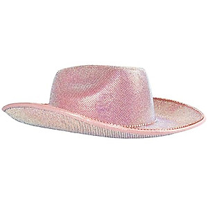 Women's Dazzling Hotfix Rhinestone Western Cowboy Hat | One-Size-Fits-Most | Ideal for Bachelorette Parties, Weddings & More! Pink