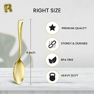 100 Pack Gold Small Spoons - 4 Inch Gold Mini Spoons - Heavy duty Mini Spoons For Dessert, Ice Cream, Tastings, Cocktails, BPA Free Dessert Spoons - Packaging May Vary