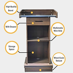 Vintage Lecterns Stable Standing Wooden Podium Square Pulpits with Storage Rack Podium Stand Load 15kg Presentation Stand