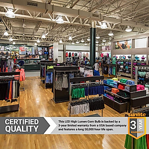 Sunlite 81252-SU LED T36 Super Bright High Lumen Corn Light Bulb, 40 Watts (375W Eq) 4800 Lm, Medium E26 Base, 120-277 Multi Volt, Non-Dimmable, 50K-Super White, UL Listed-Wet Location