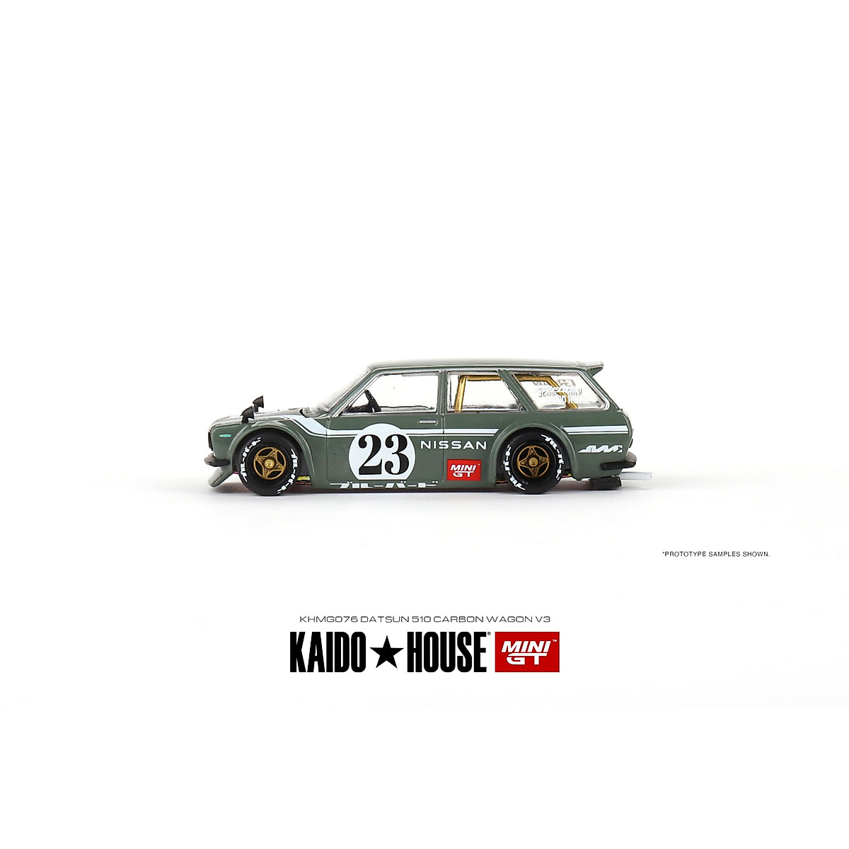 True Scale Miniatures Model Car Compatible with Datsun KAIDO 510 Wagon Carbon Fiber V3 Limited Edition 1/64 Diecast Model Car Kaido House KHMG076, Green