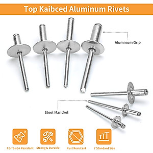 200PCS Pop Rivets Assortment Kit, Kaibced Large Flange Aluminum Rivets(1/8" 3/16" 1/4") Assorted Blind Rivets with Case (Silver)