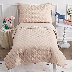 Wowelife Beige Toddler Bedding Set for Girls and Boys, Premium 4 Pieces Kids Bed in a Bag, Toddler Bed Sheet Set, Beige Toddler Bed Set, Super Soft and Comfortable for Toddler