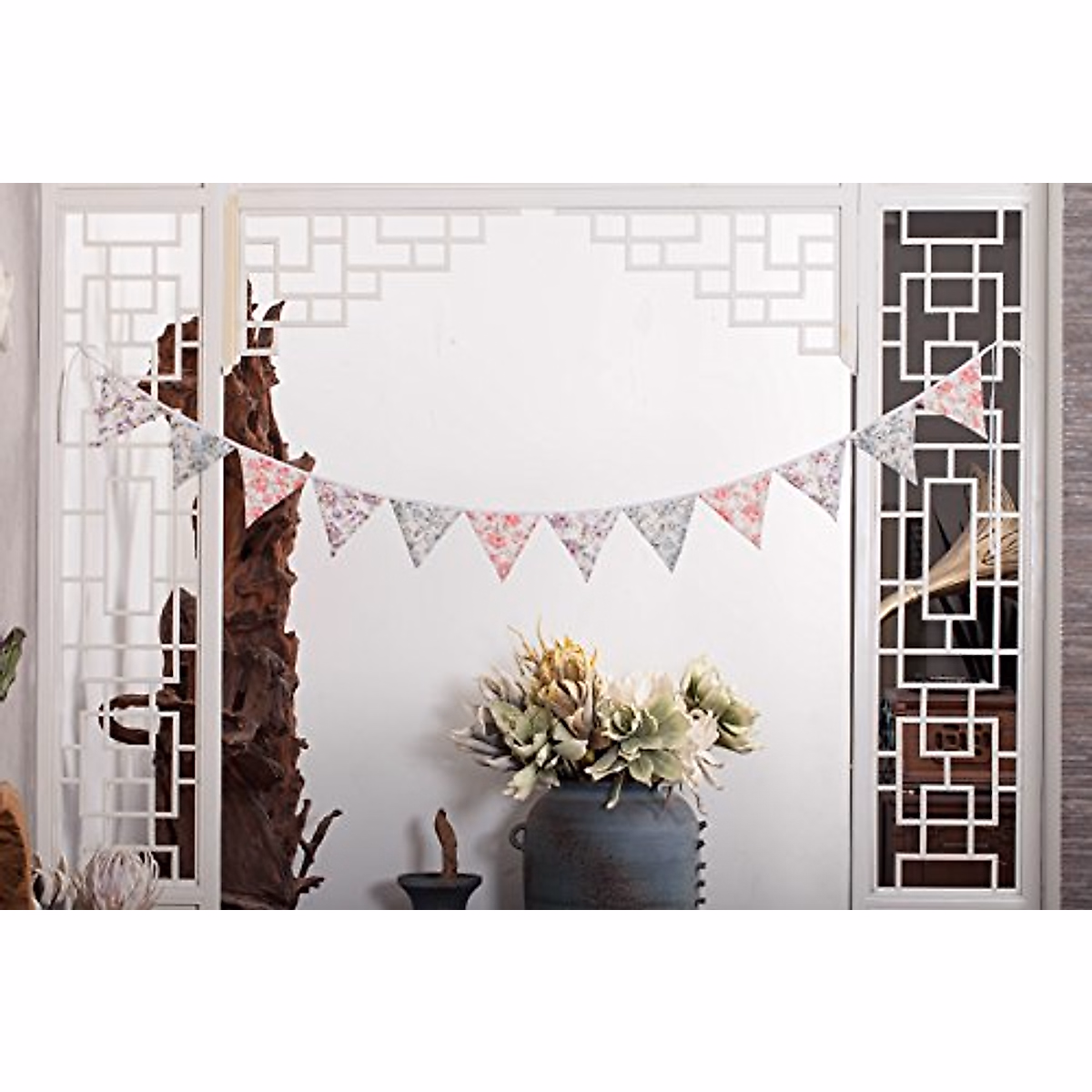 LOVENJOY Floral Fabric Bunting Banner Shabby Chic Tea Party Garland