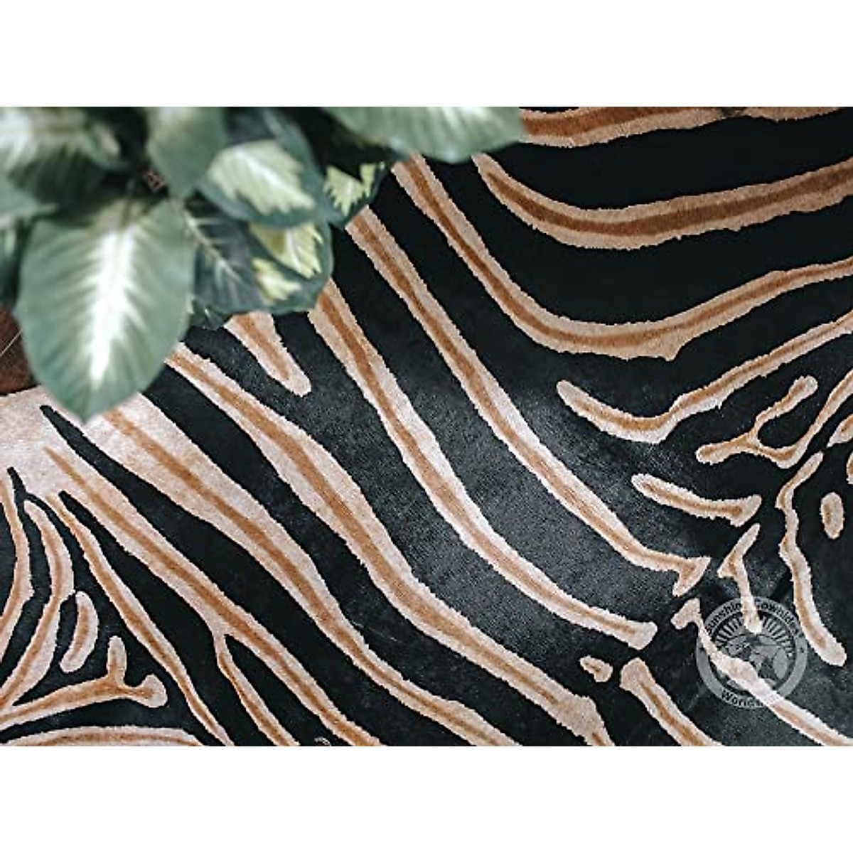 Zebra Wild Print Black On Beige Genuine Cowhide Rug 6 x 7 ft. 180 x 210 cm