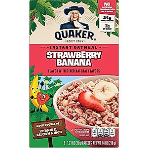 Quaker Kids Instant Oatmeal, Strawberry Banana, 6 Packets (Packaging May Vary)