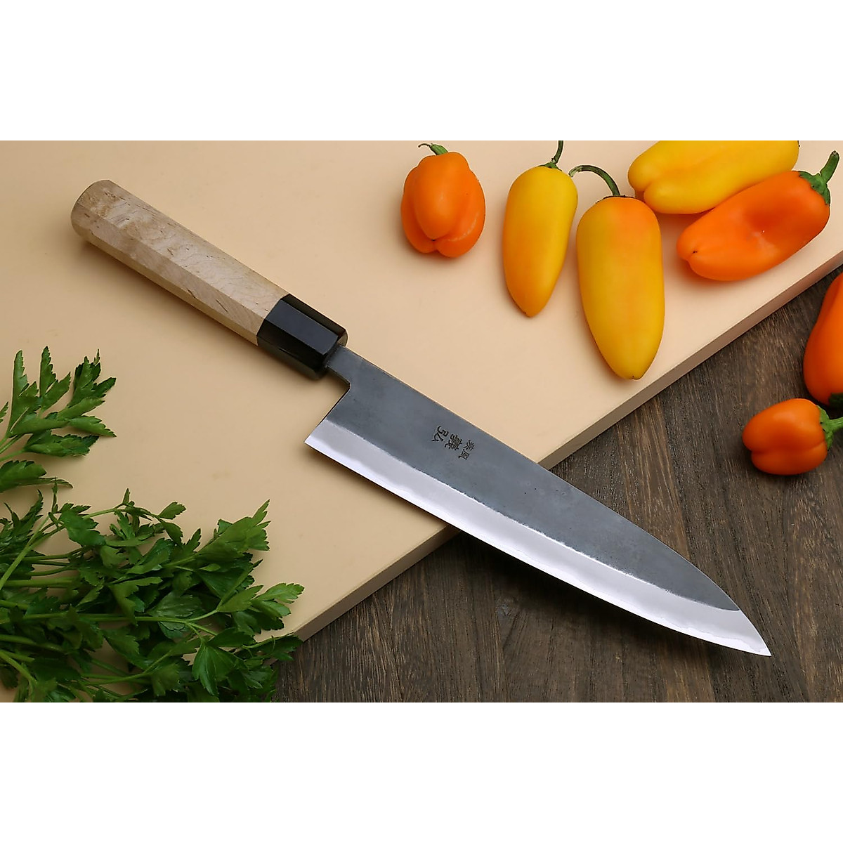 Yoshihiro Kurouchi Black-Forged Blue Steel #2 Stainless Clad Japanese Gyuto Chef Knife Kaede Handle (7"(180mm) & No Saya)