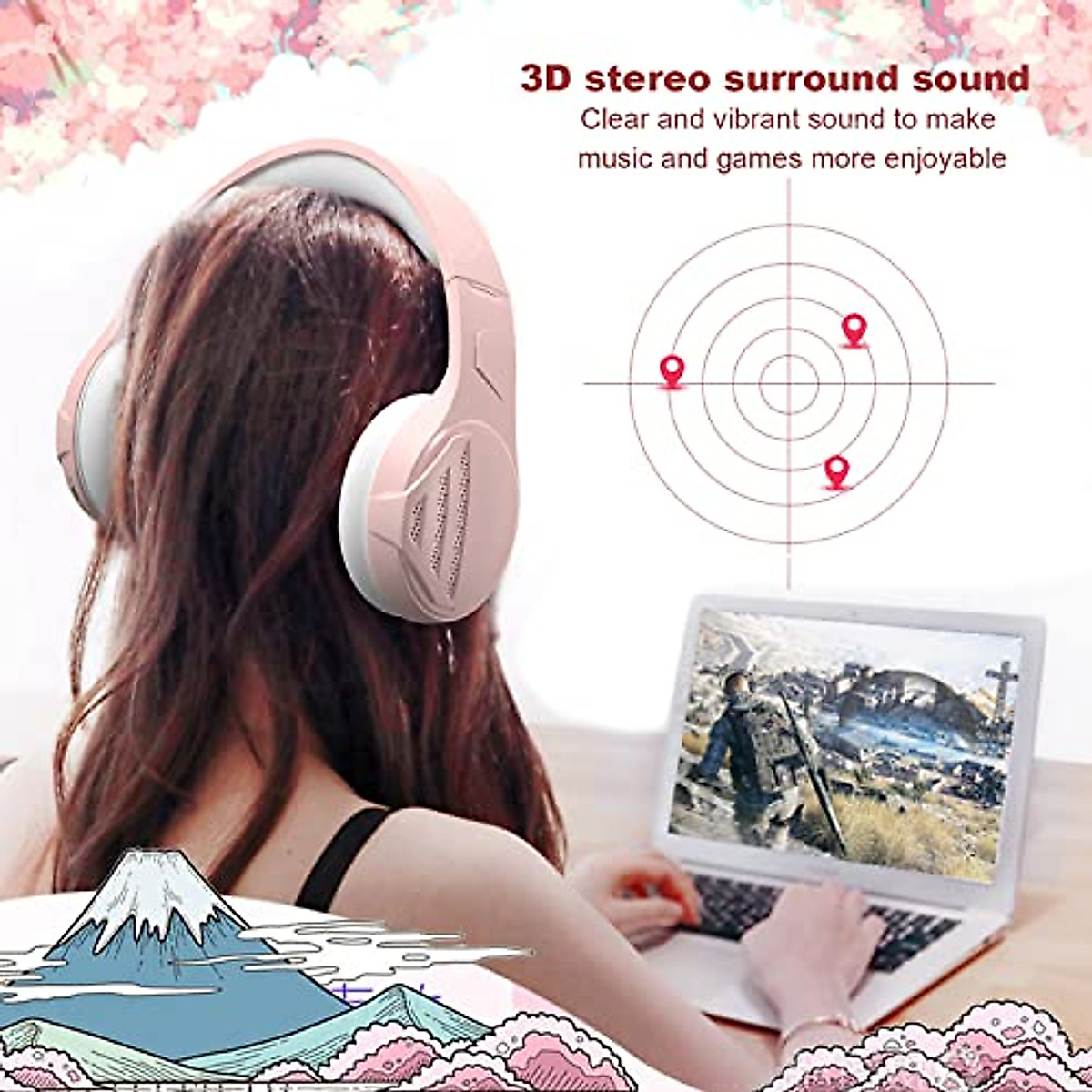 Anivia Pink Gaming Headset PS5 Headphones with Microphones Noise Canceling Headsets for Xbox one Laptop PC Mac