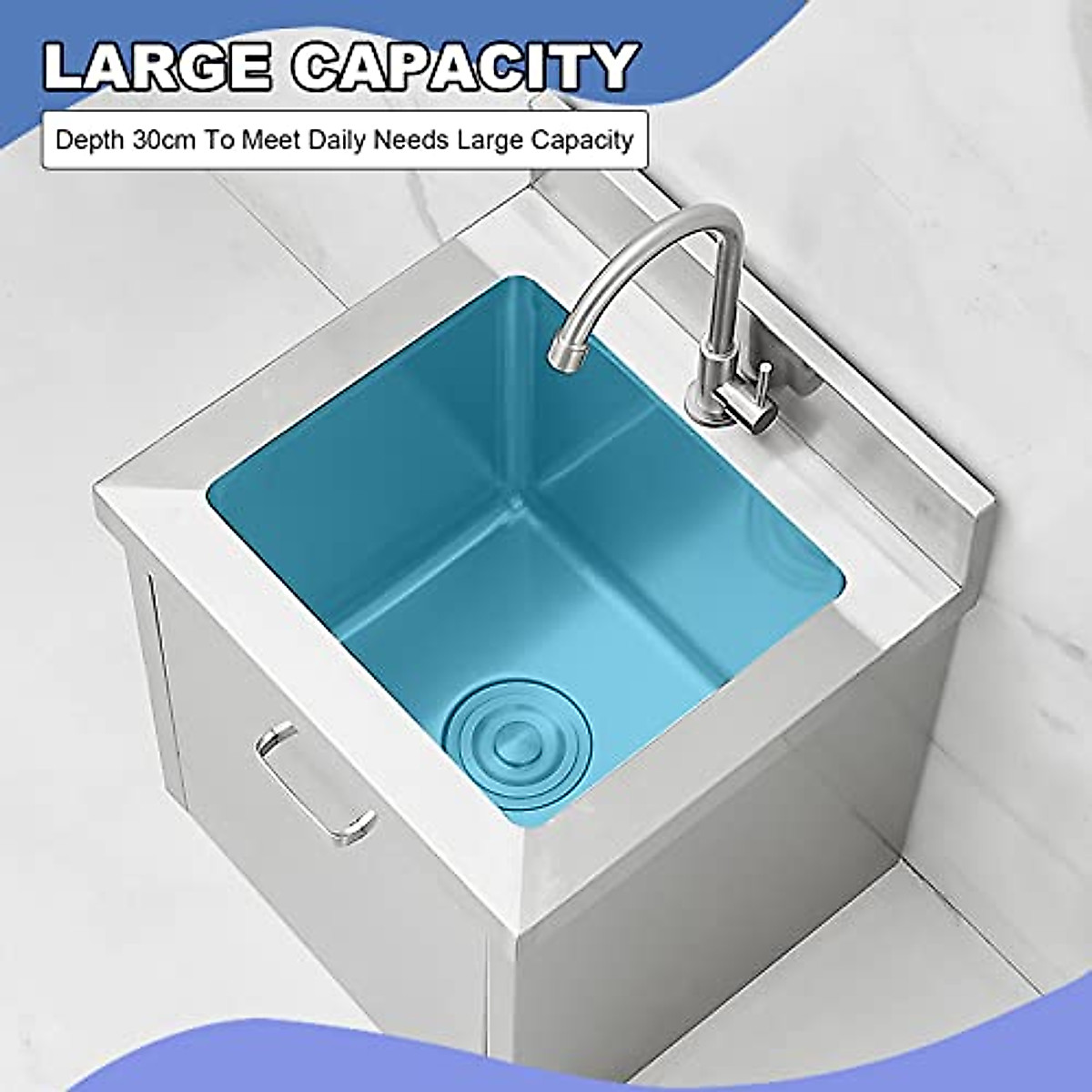 304 Stainless Steel Floor Mount Mop Sink/Basin with Sink Drainage/Strainer Depth 30cm (Commercial Kitchen, Restaurant, Business, Garages, Basements)