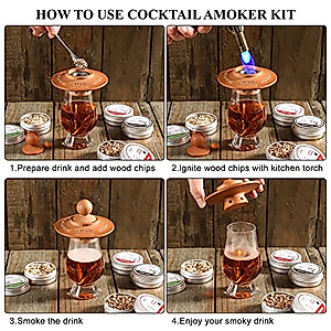 Bourbon Whiskey Cocktail Smoker Kit with Torch, Glexal Drink Smoker Infuser Kit with Four Flavors Wood Chips for Smoked Old Fashioned Cocktails, Whiskey Bourbon Gifts for Men Father's Day (No Butane)