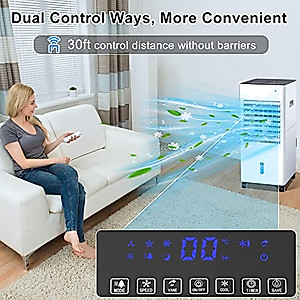 Portable Air Conditioners, 3-IN-1 Air Conditioner Portable for Room, 3 Speeds Evaporative Air Cooler, Fast Cooling Portable AC w/Timer, 52° Oscillation Tower Fan, Remote Swamp Cooler for Office