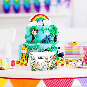 Whaline 50 Pack Safari Jungle Thank You Cards with Envelopes Stickers Jungle Animal Greeting Cards Watercolor Forest Animal Cartoon Blank Note Cards for Birthday Baby Shower Party Supplies