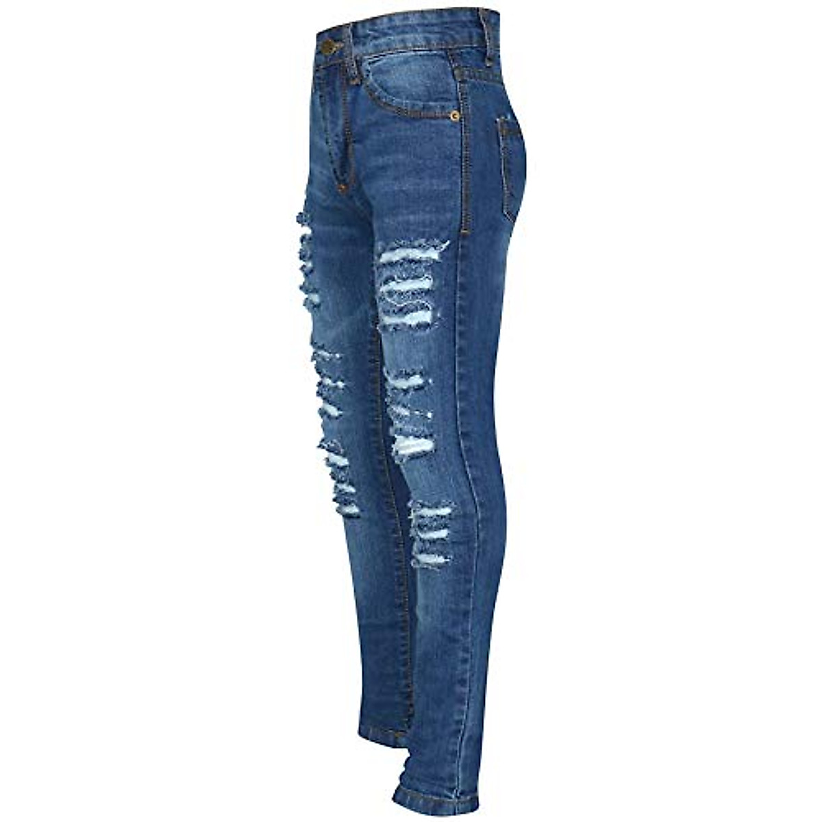 A2Z 4 Kids Girls Denim Ripped Jeans Mid Blue Comfort Skinny Stretch - Girls Jeans JN28 Mid Blue_11-12