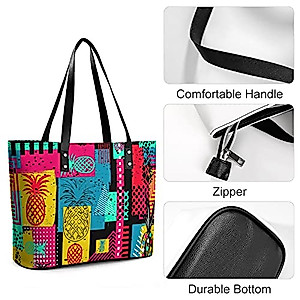 Womens Handbag Pneapples And Geometric Pattern Leather Tote Bag Top Handle Satchel Bags For Lady