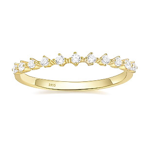 Mameloly 1.8mm 925 Sterling Silver Wedding Bands for Women 14K Gold Plated Stackable Cubic Zirconia Half Eternity Engagement Rings for Her Size 7