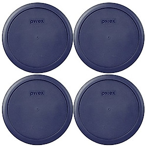 Pyrex 7402-PC 6/7 Cup Blue Round Plastic Food Storage Lid, Made in USA - 4 Pack
