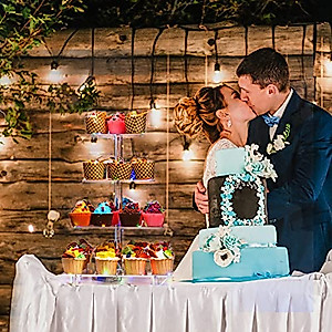 4 Tier Square Cupcake Stand for Birthday, Wedding Party, Graduation, Anniversary, Gender Reveal Party or Bridal and Baby Shower, LED Light String Cupcake Tower, Christmas Party Supplies for Display