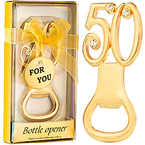 50PCS Packs Golden 50 Bottle Openers for 50th Birthday Party Favors or 50th Wedding Anniversary Party Gifts 50th Birthday Party Gifts Souvenirs Decorations for Guests