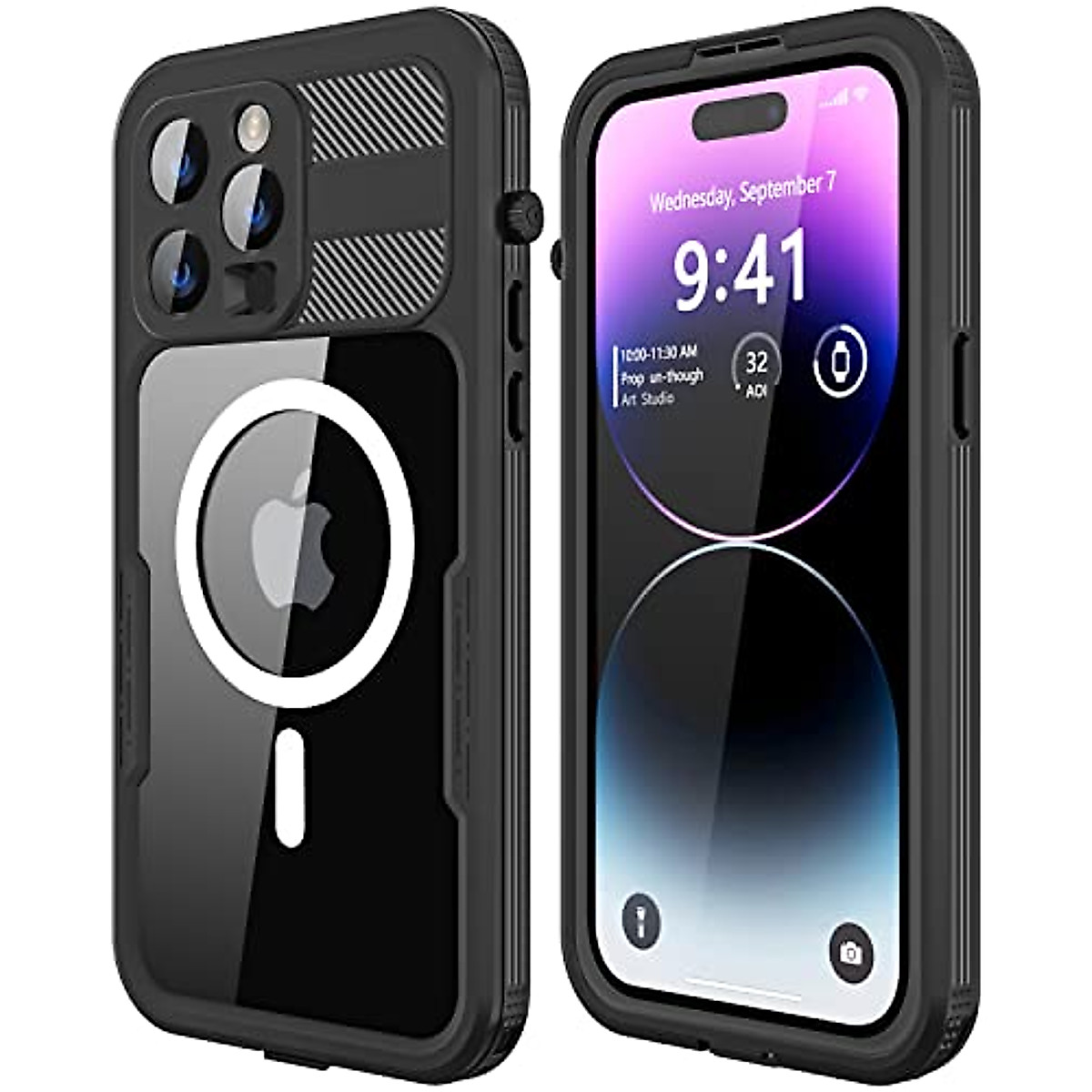 Protebox for iPhone 14 Pro Max Waterproof Case, Built-in 9H Tempered Glass Screen [12 FT Military Drop-Proof] [Full Body Shockproof Dustproof] Protective Phone Case 6.7" (Black/Clear)