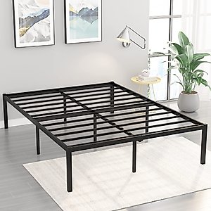 Weehom Queen Bed Frame 16 Inch Metal Platform Bed Frames No Box Spring Needed, Mattress Foundation, Heavy Duty Steel Slat Support, Large Underbed Storage Space, Easy Assembly, Black