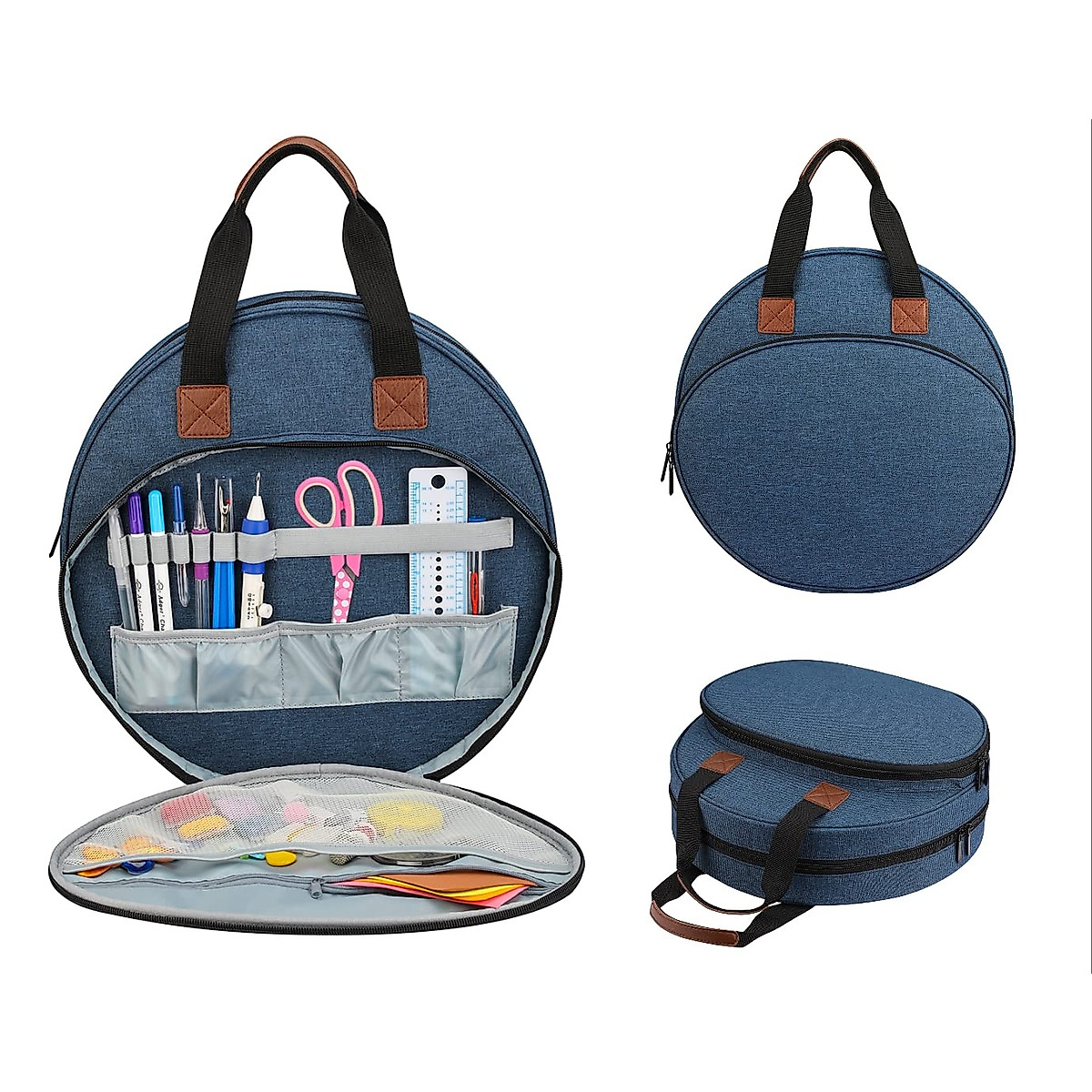 Embroidery Bag for Cross Stitch Project,MIOKY Embroidery Supplies Organizer Storage Portable Carrying Case Travel Tote for Embroidery Hoops,Floss,Cross Stitch Tools,Blue [Bag Only]