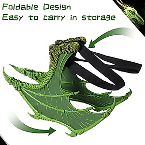 Halloween Dragon Costume Wing Dinosaur Tail Mask Dragon Cosplay Dinosaur Costume Set for Kids Children (Green)