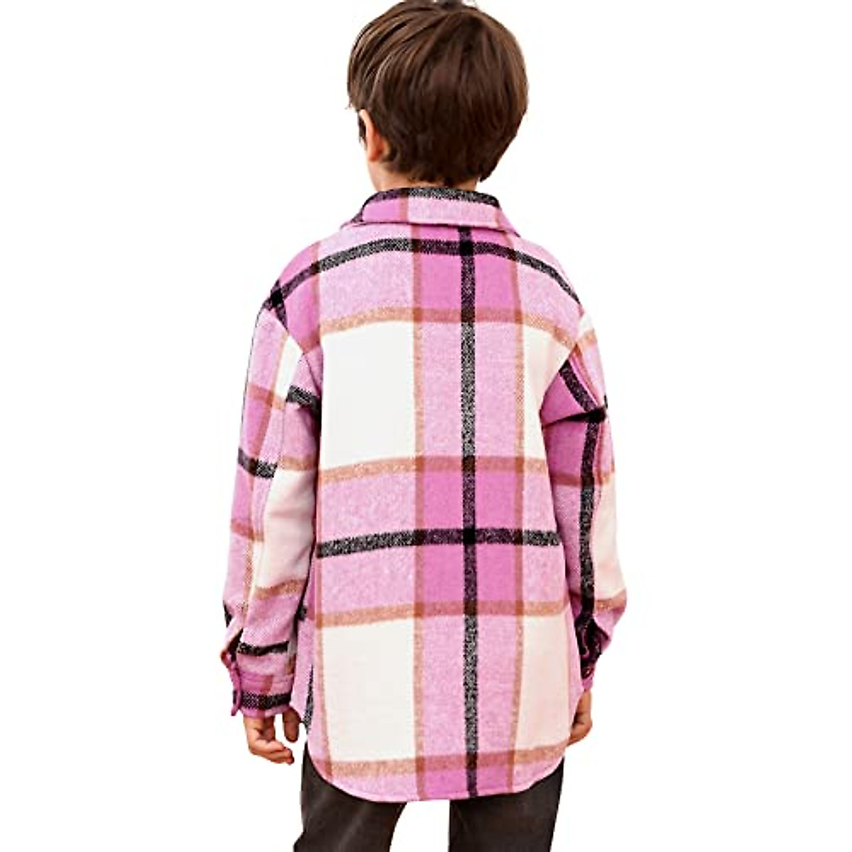 Toddler Long Sleeve Plaid Jacket Baby Boys Girls Button Down Flannel Thick Shirt Fall Winter Coat for Kid Pink