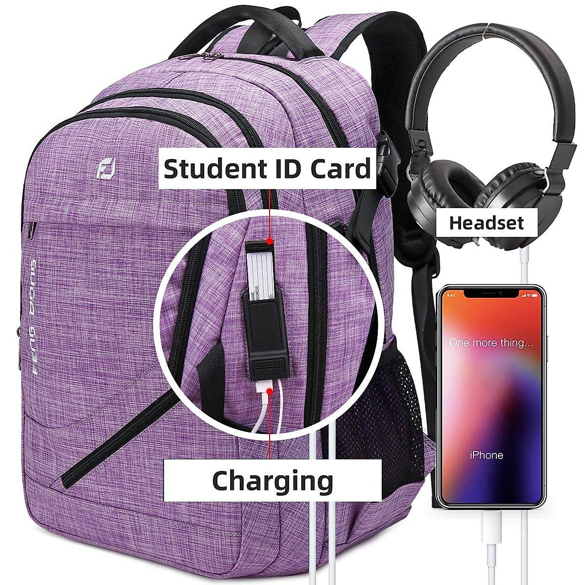 Large Laptop Backpack 17.3 inch Durable Waterproof Travel College Backpack Bookbag for Men & Women Business Backpack with USB Charging Port and Headset Port Light Purple